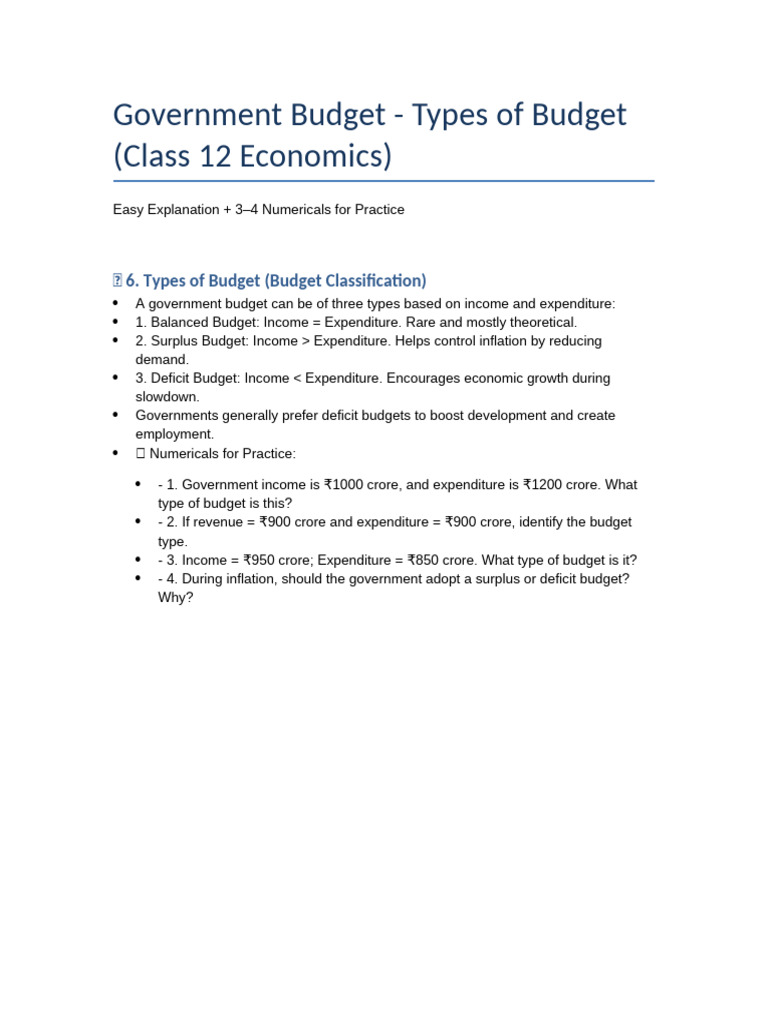 Types of Government Budgets Explained | PDF