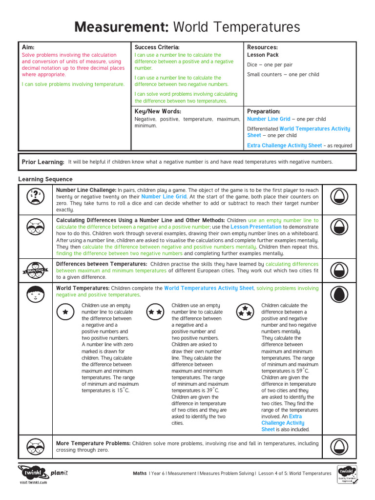 Lesson Plan World Temperatures | PDF | Numbers | Temperature