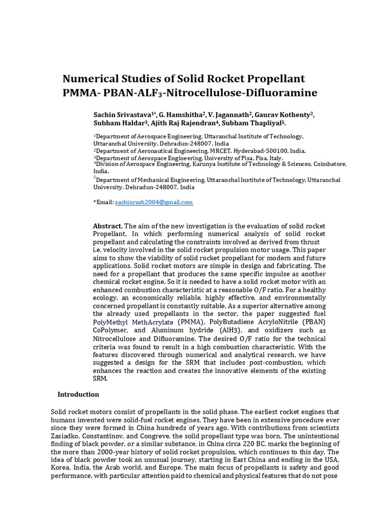 Numerical Analysis of Solid Rocket Propellant | PDF | Rocket Propellant ...