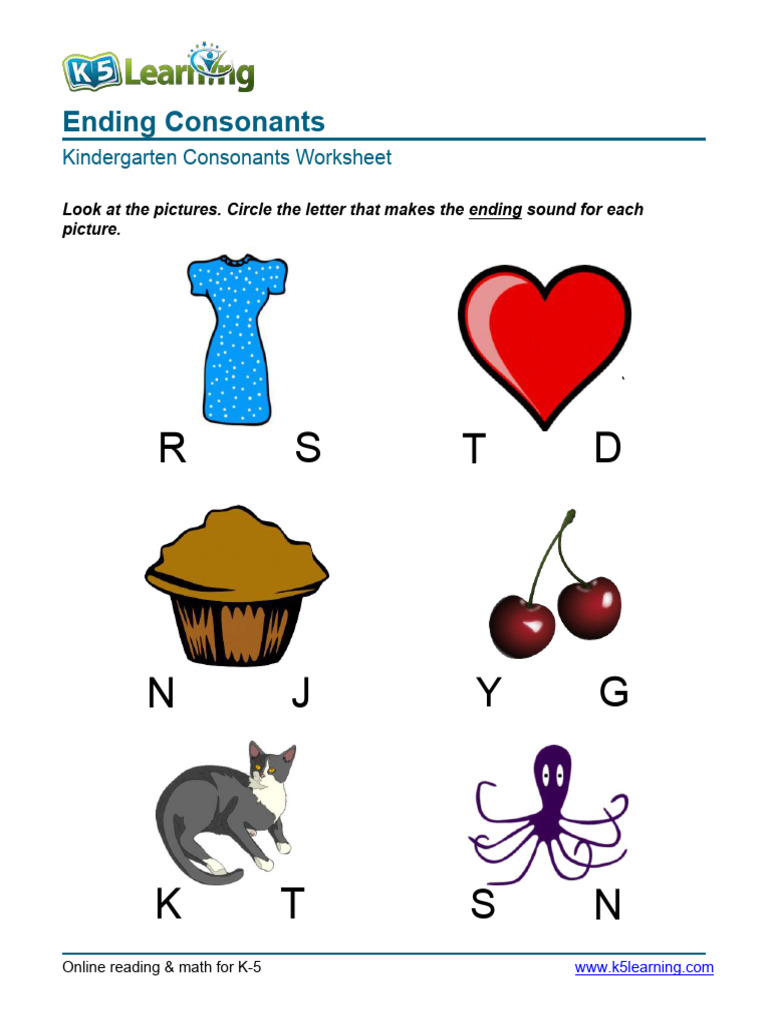 Ending Consonants Worksheet for K-5 | PDF
