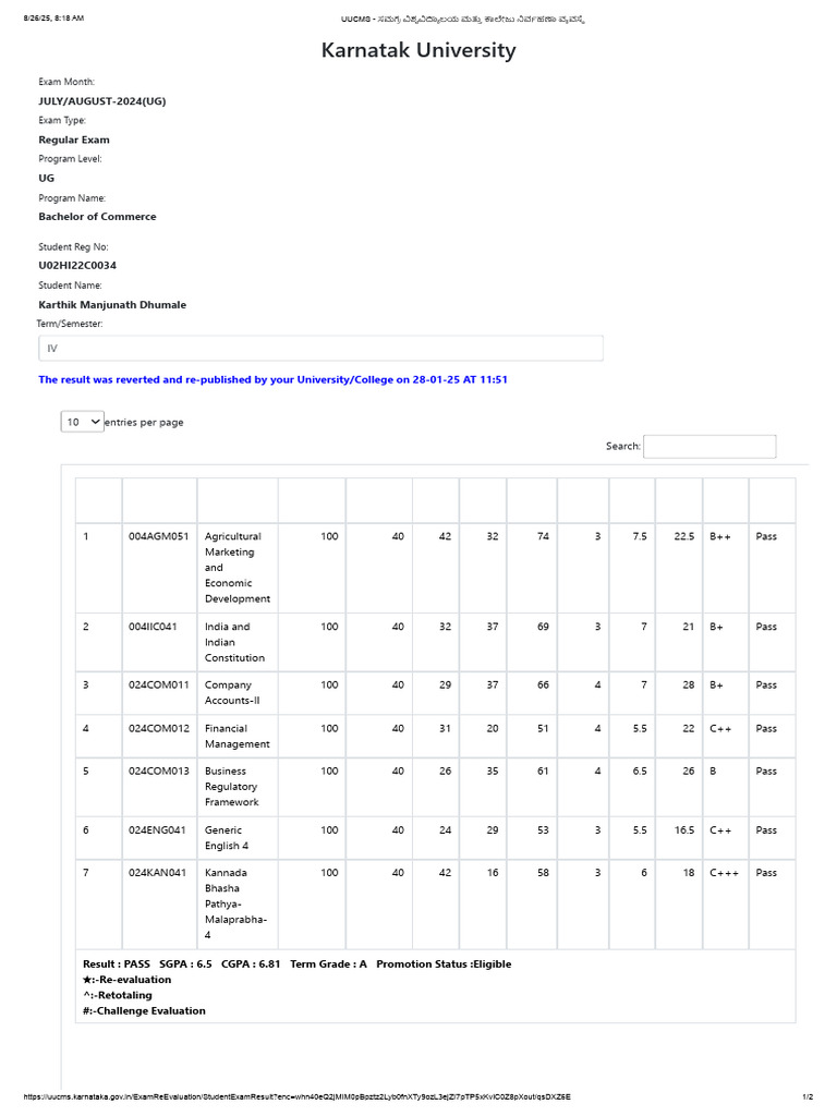 B Com 4th Sem Results | PDF | Educational Stages | Qualifications