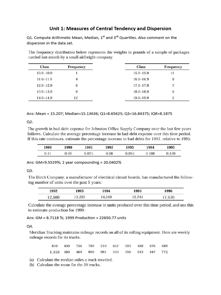 Central Tendency and Data Dispersion Analysis | PDF