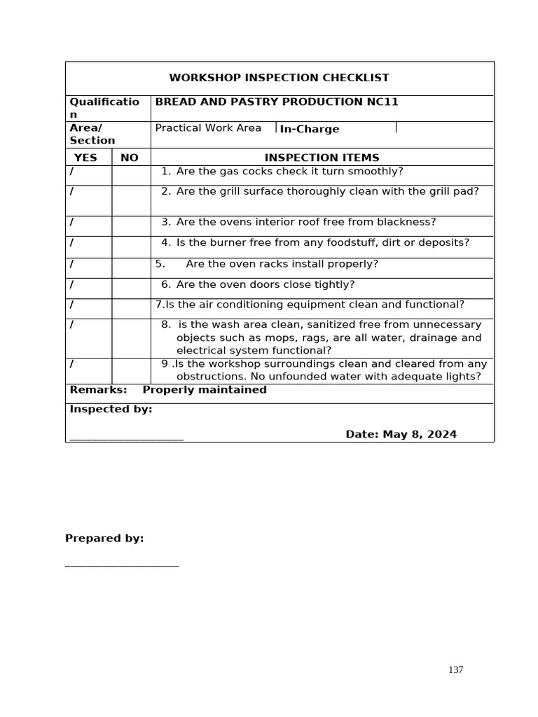 Mts Workshop Inspection Checklist | PDF