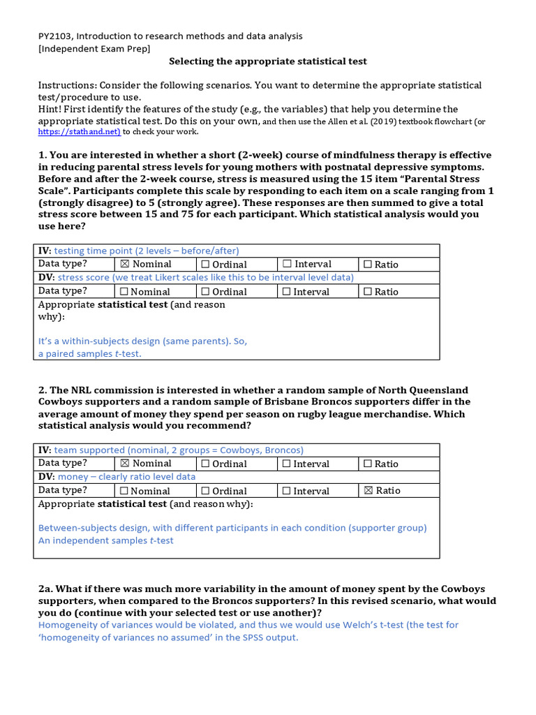 20S1 SelectingTests AnswerKey | PDF | Level Of Measurement | Student's ...