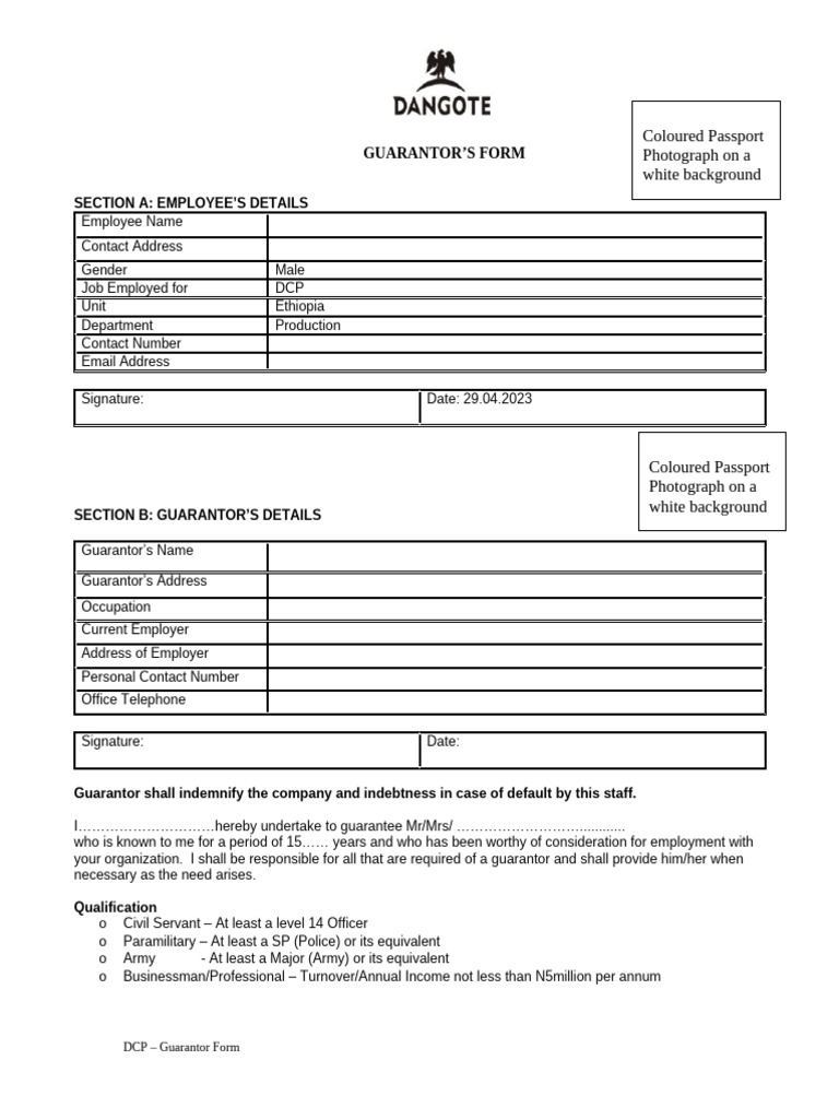 Employee Guarantor Form Template | PDF