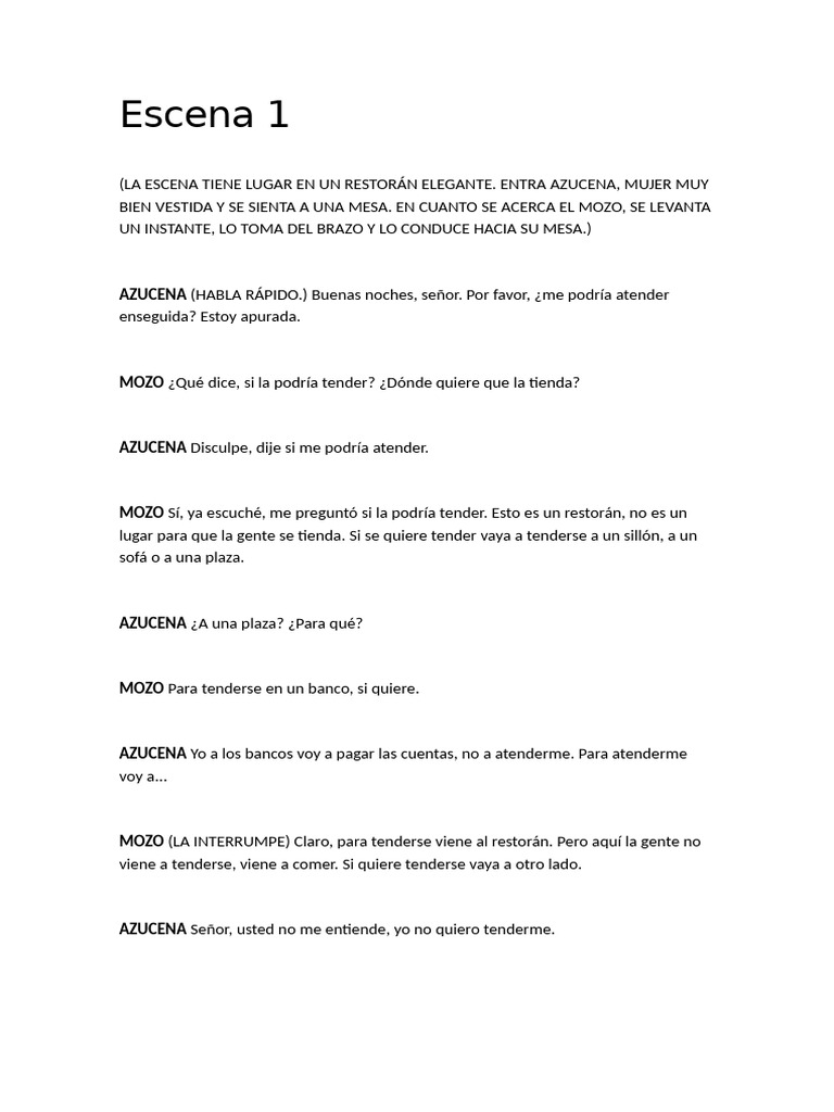 La cena de Azucena en el restaurante | PDF