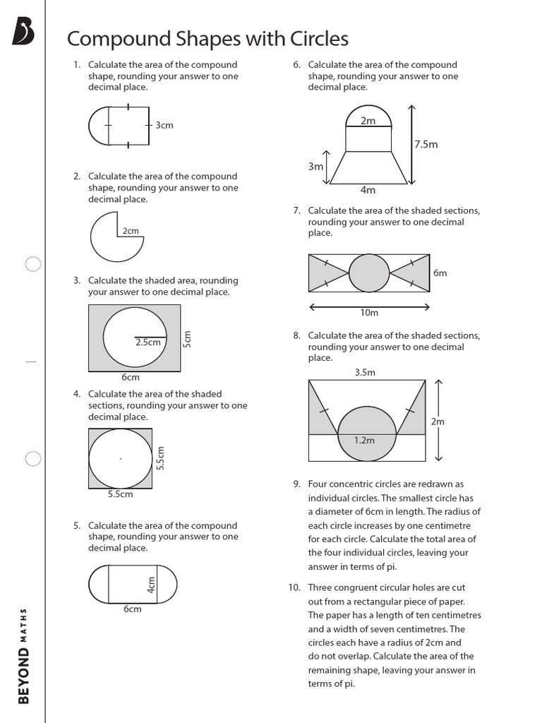 Area Calculations for Compound Circles | PDF | Area | Mathematical Concepts