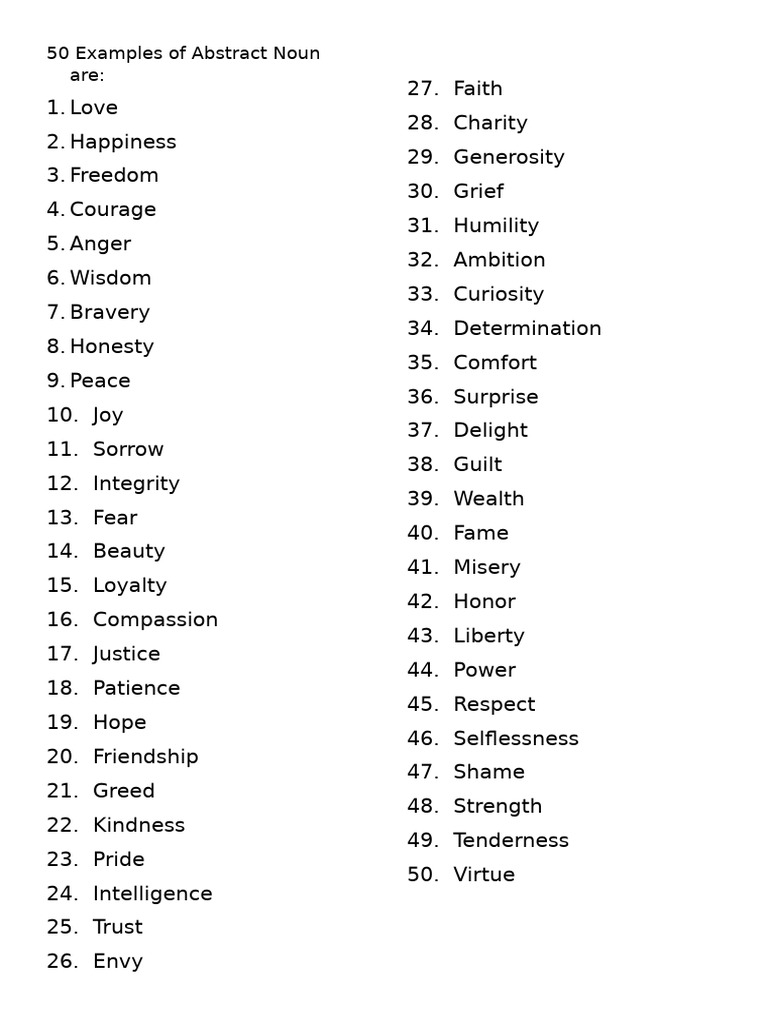50 Examples of Abstract Noun | PDF