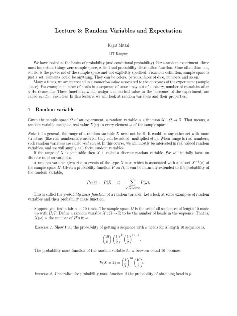 Random Variables | PDF | Random Variable | Probability Distribution