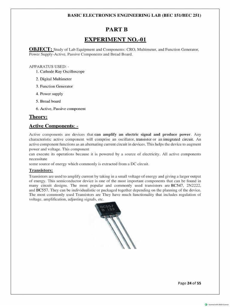 Lab Mannual For Basic Electronics Lab (AY 2021-2022) Final | PDF