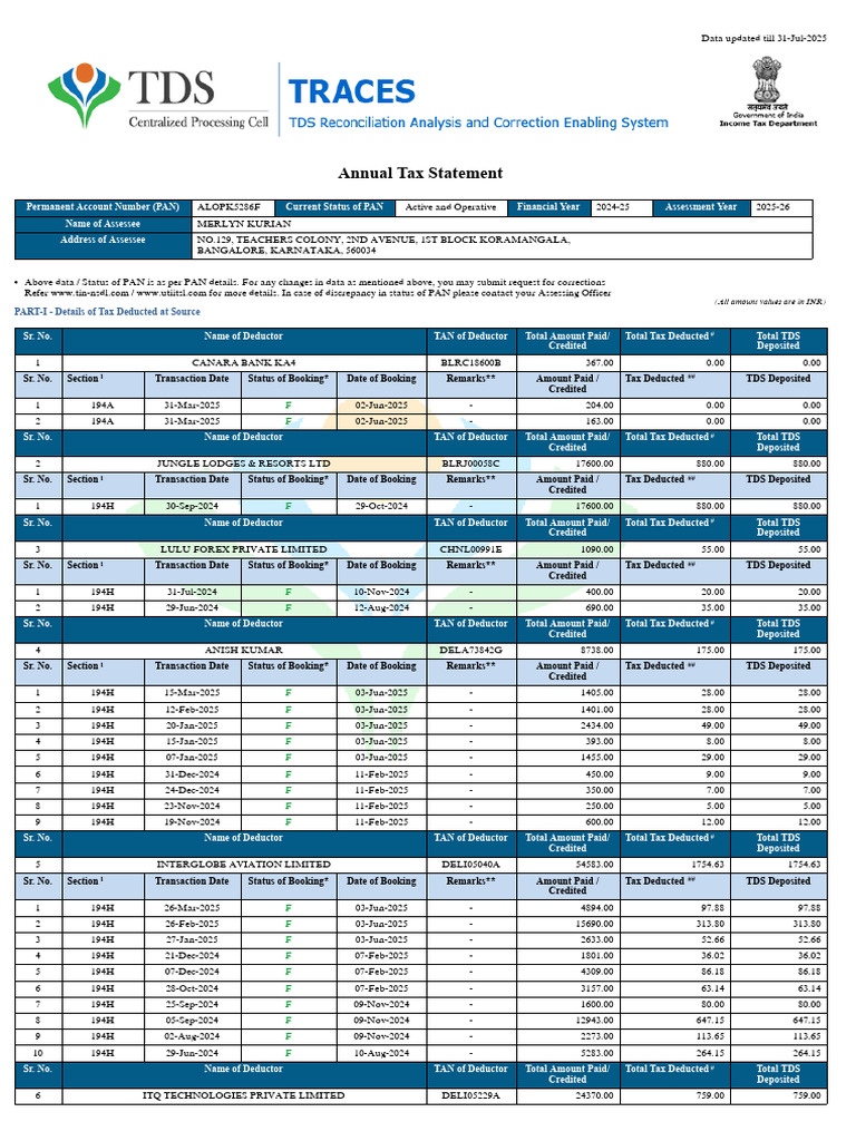 TCS-206CQ Annual Tax Statement 2025 | PDF | Taxes | Fee