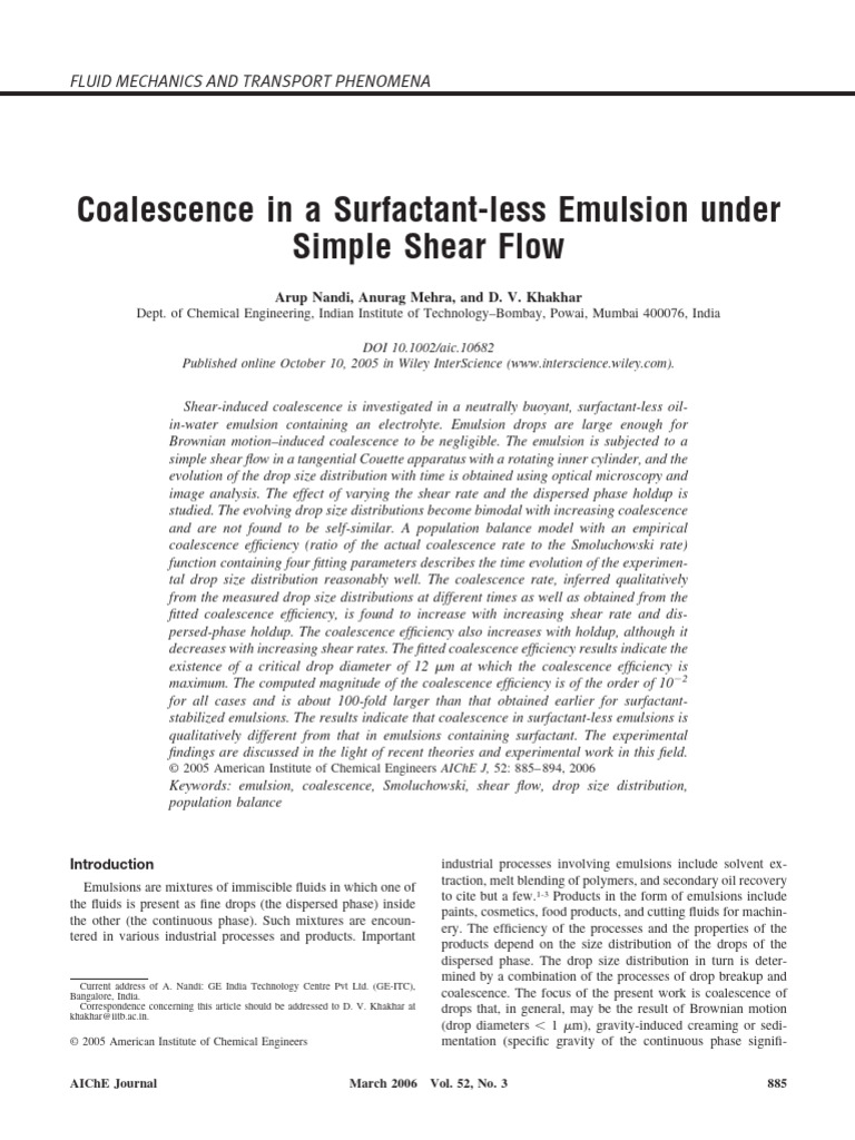Shear-Induced Coalescence in Emulsions | PDF | Emulsion | Colloid