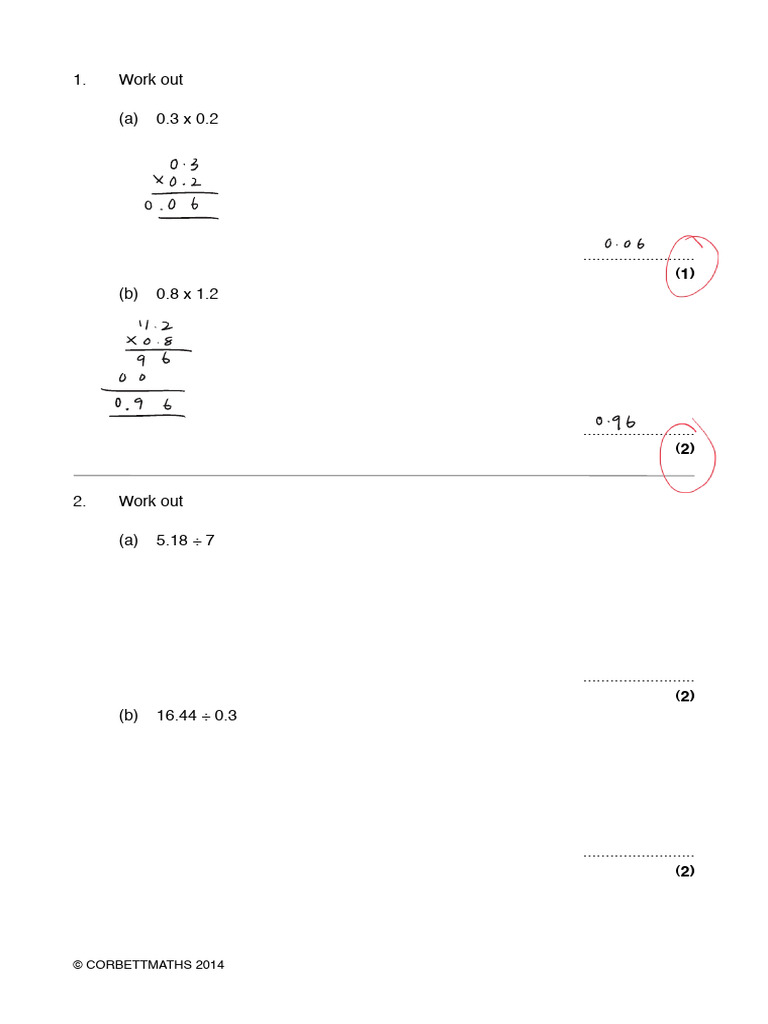 Decimals Multiplying and Dividing | PDF