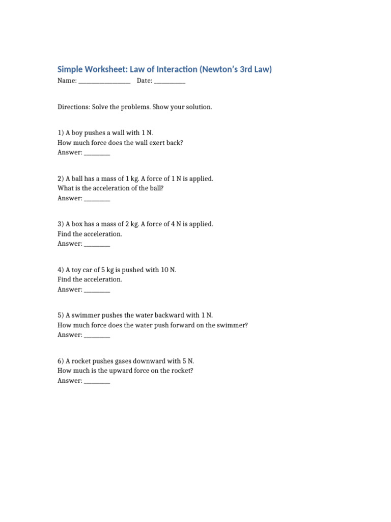 Simple Law of Interaction KGN Worksheet | PDF