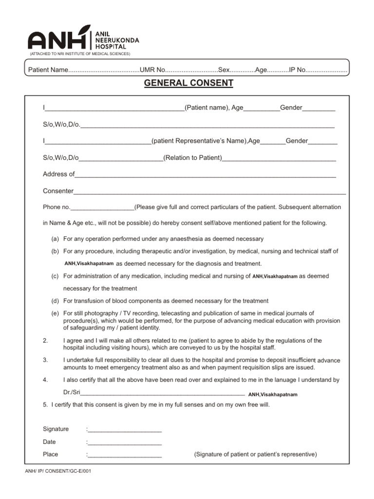General Medical Consent Form | PDF | Patient | Health Sciences