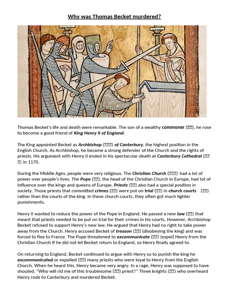 1.15b - WS2 - Story of Thomas Becket's Murder | PDF