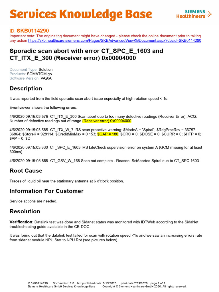 Sporadic Scan Abort With Error CT SPC E 1603 and CT ITX E 300 Receiver ...