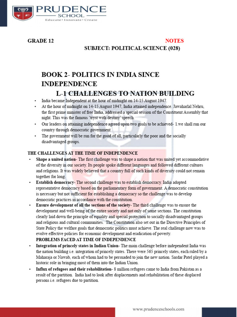 Challenges of Nation Building in India | PDF | Partition Of India ...