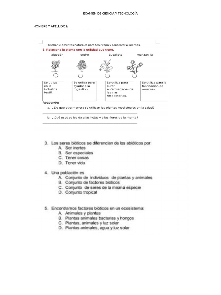 Examen de Ciencia y Tecnología | PDF