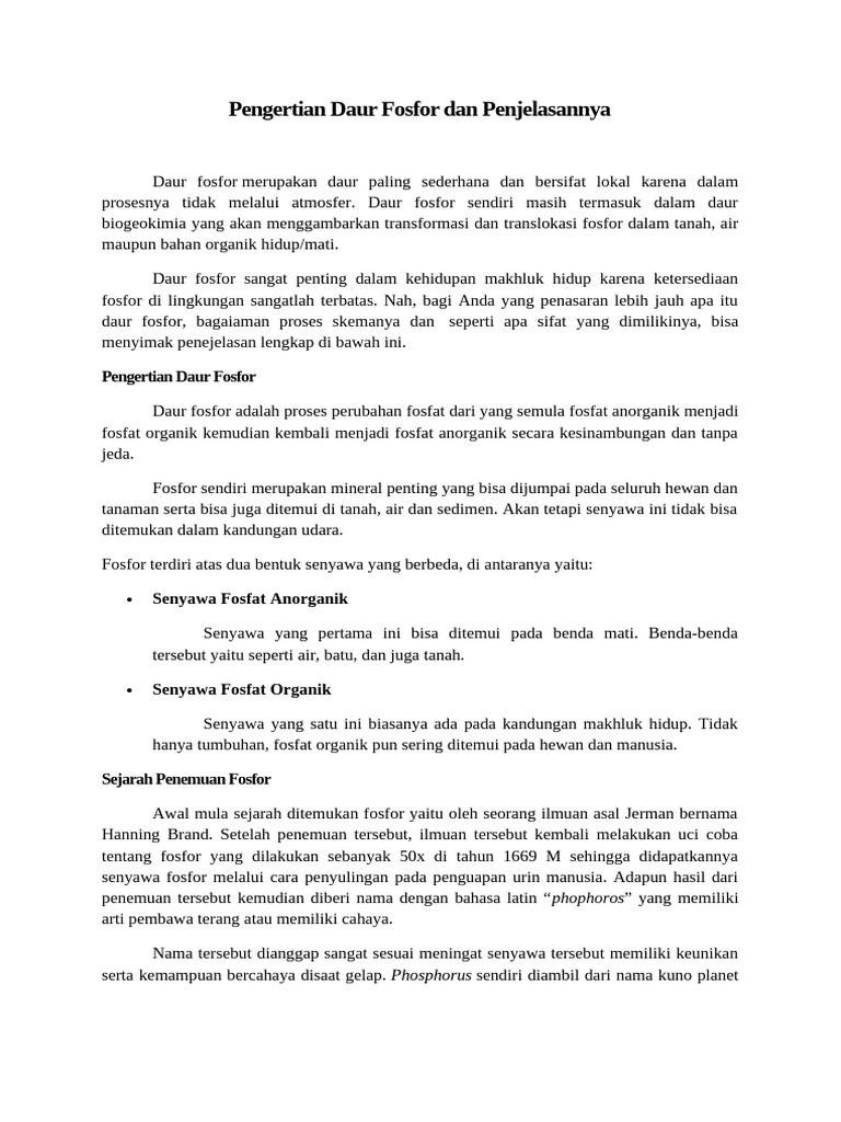 Daur Fosfor: Proses dan Pentingnya | PDF