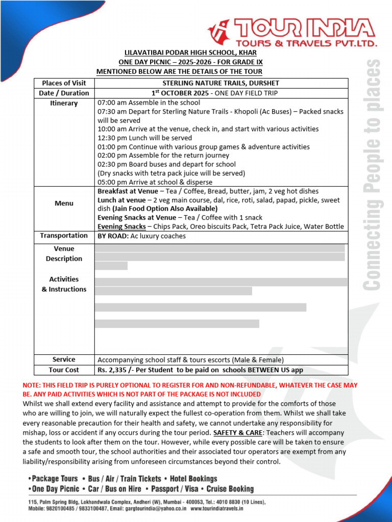 Lphs Grade 9 - Natue Trail Circular & Consent Forms | PDF | Lunch | Cuisine