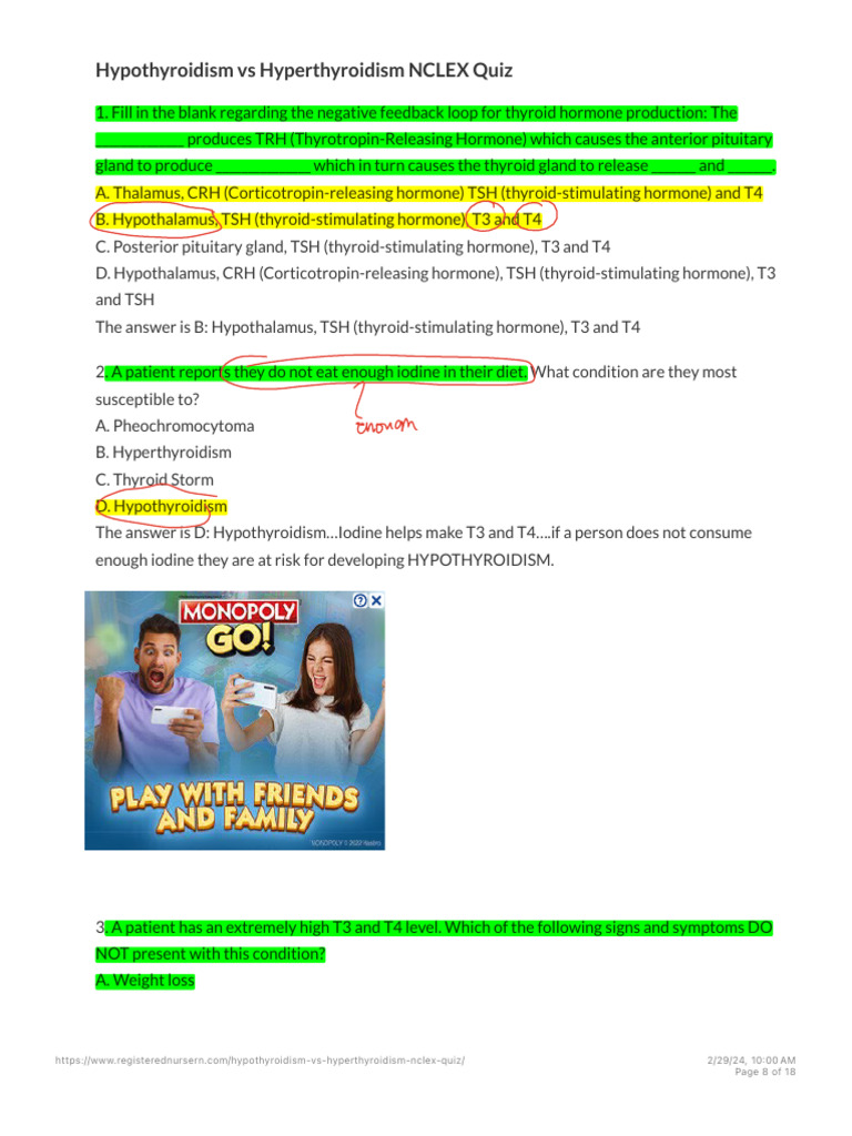 NCLEX Quiz: Thyroid Disorders | PDF | Thyroid Stimulating Hormone ...