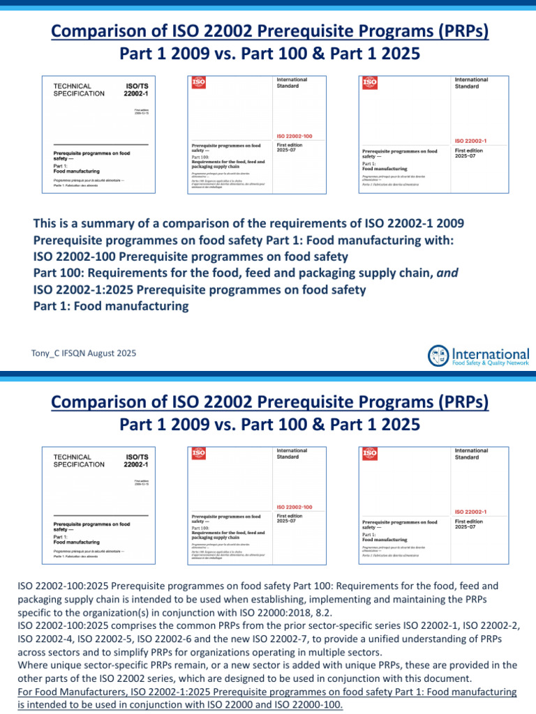 ISO 22002-1:2025 PRP Comparison Summary | PDF | Waste | Food Safety
