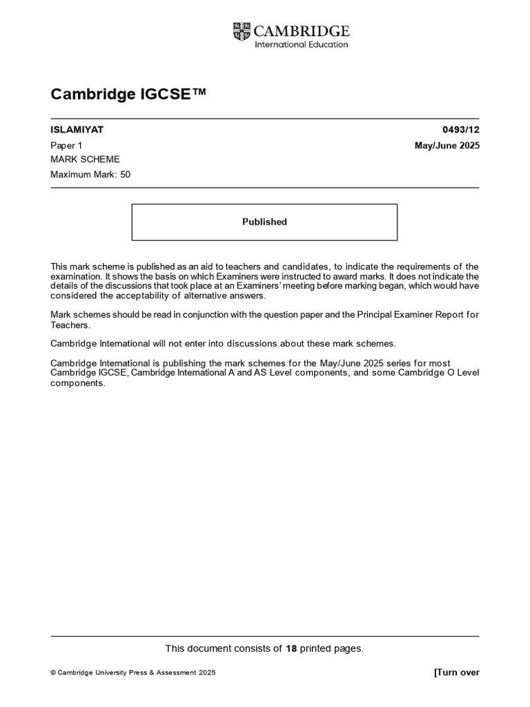 Cambridge IGCSE: Islamiyat 0493/12 | PDF | Muhammad | Abrahamic Religions