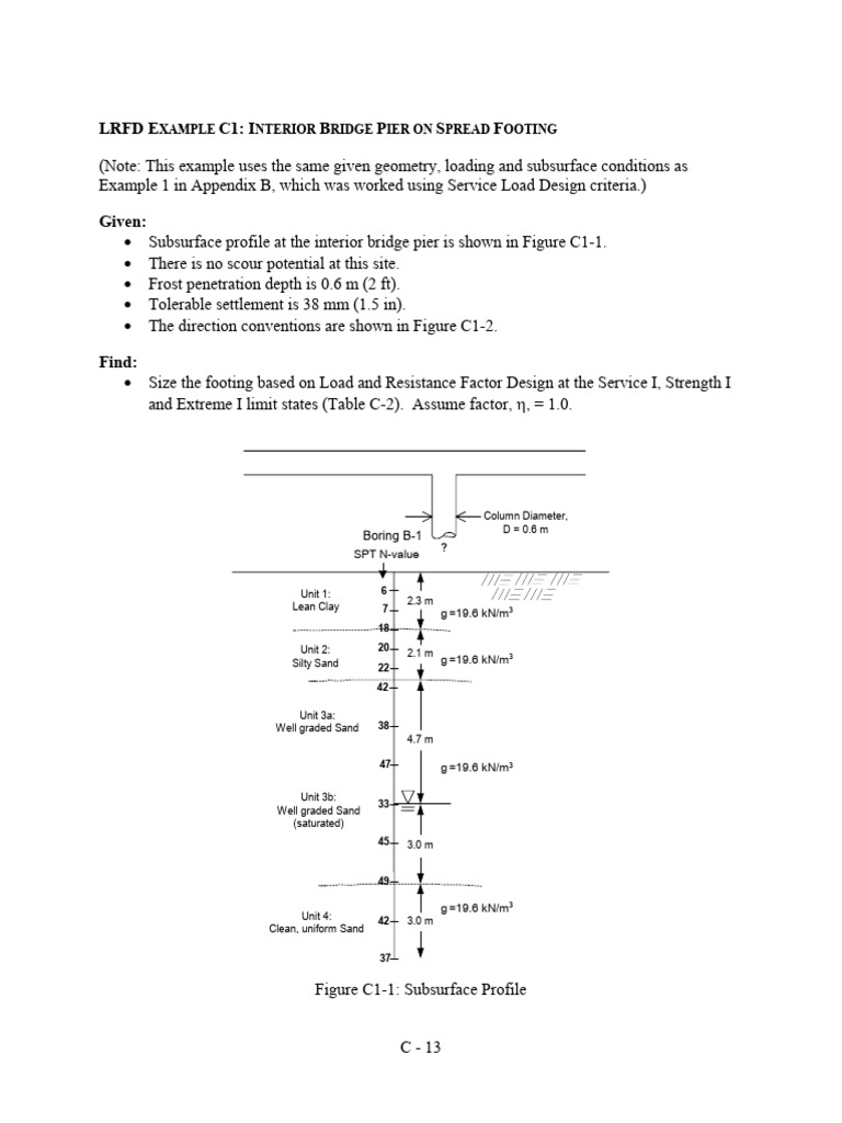 Appendix C, LRFD E.G C1, Interior Bridge Pier On Spread Footing ...