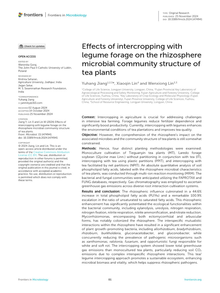 Effects of Intercropping With Legume Forage On The Rhizosphere ...