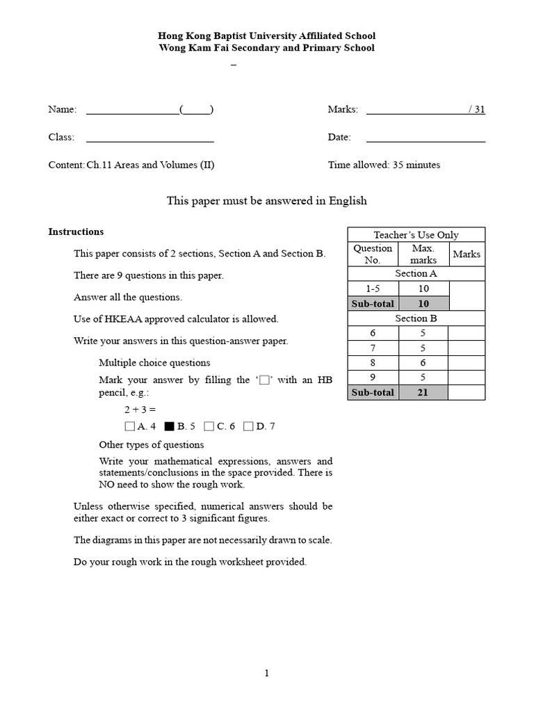 Grade 8 Math Revision: Areas & Volumes | PDF | Geometric Shapes ...