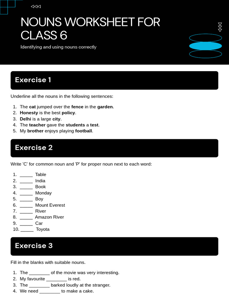 Nouns Worksheet For Class 6 - 20250728 - 223947 - 0000 | PDF