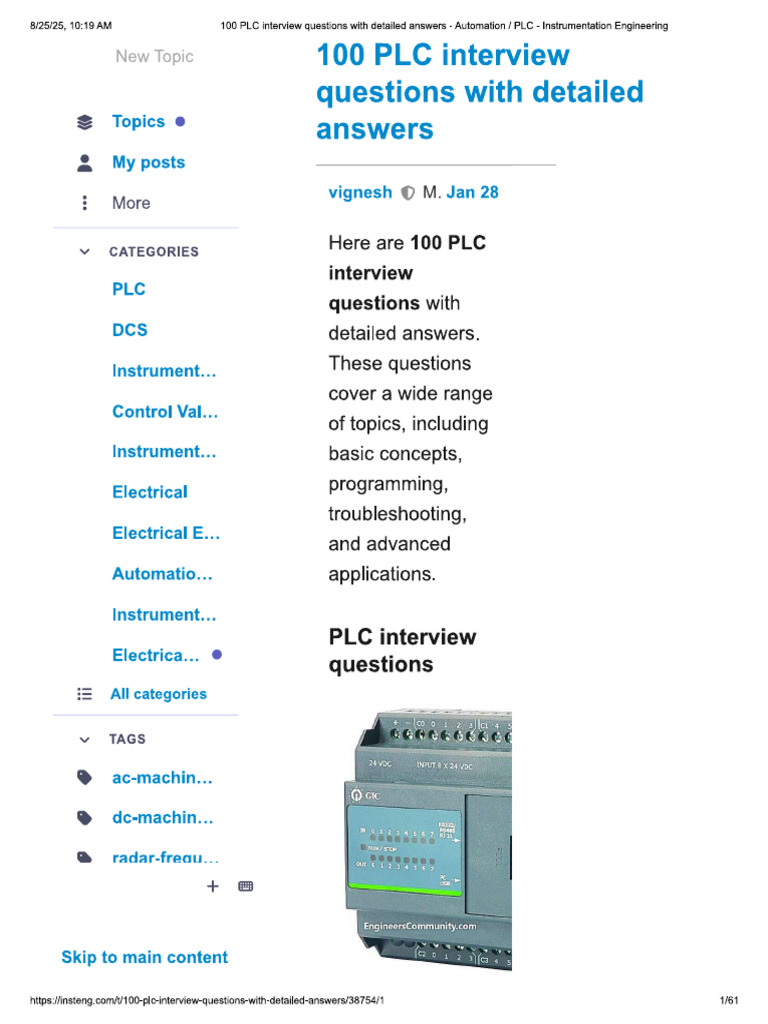 100 PLC Interview Questions With Detailed Answers | PDF