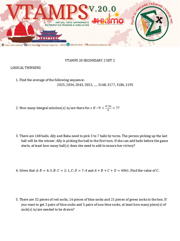VTAMPS 20 Secondary 2 Set 2 | PDF | Area | Triangle