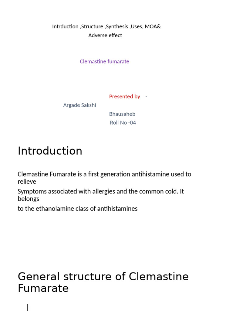 Clemastine Fumarate: Uses & Effects | PDF