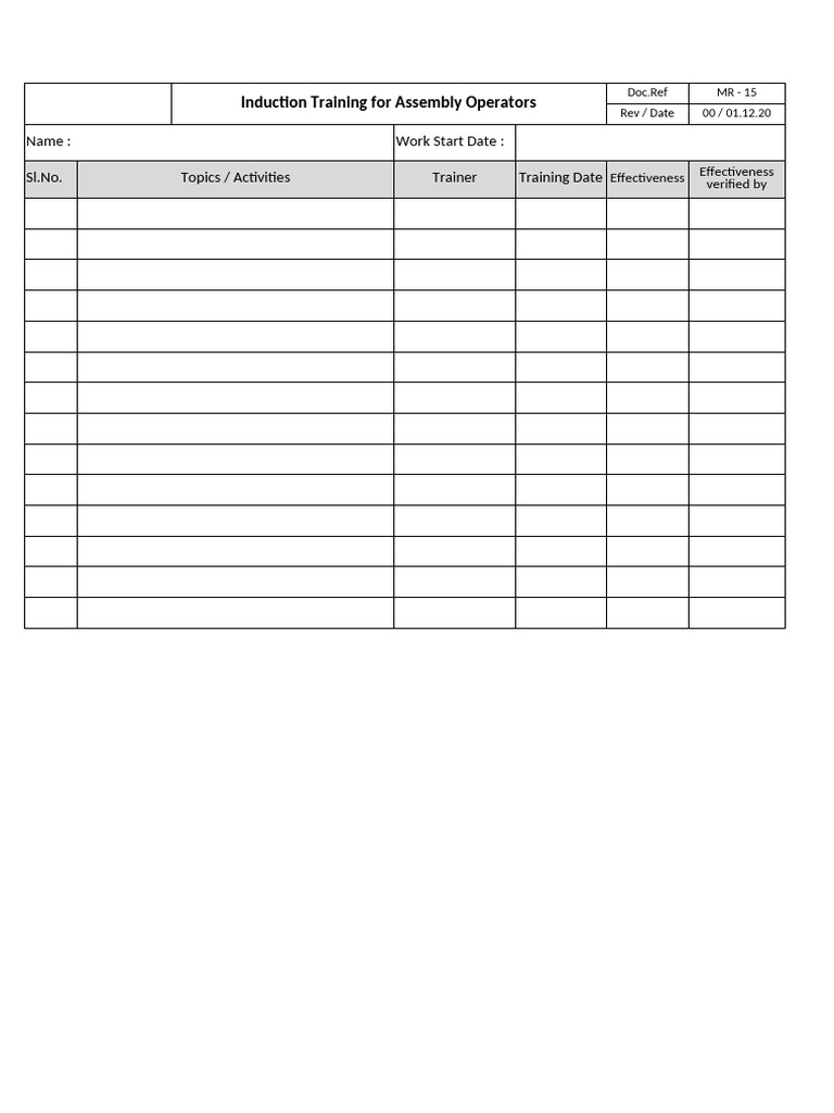 Induction Training for Assembly Operators | PDF