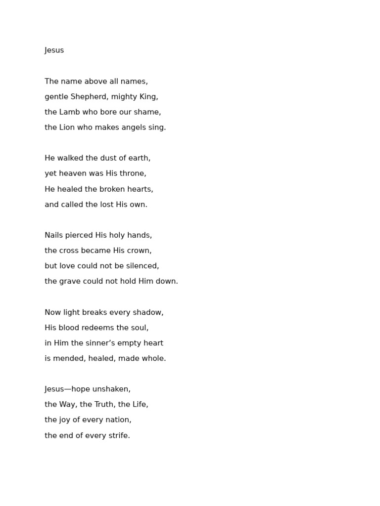Poem About Jesus Christ | PDF