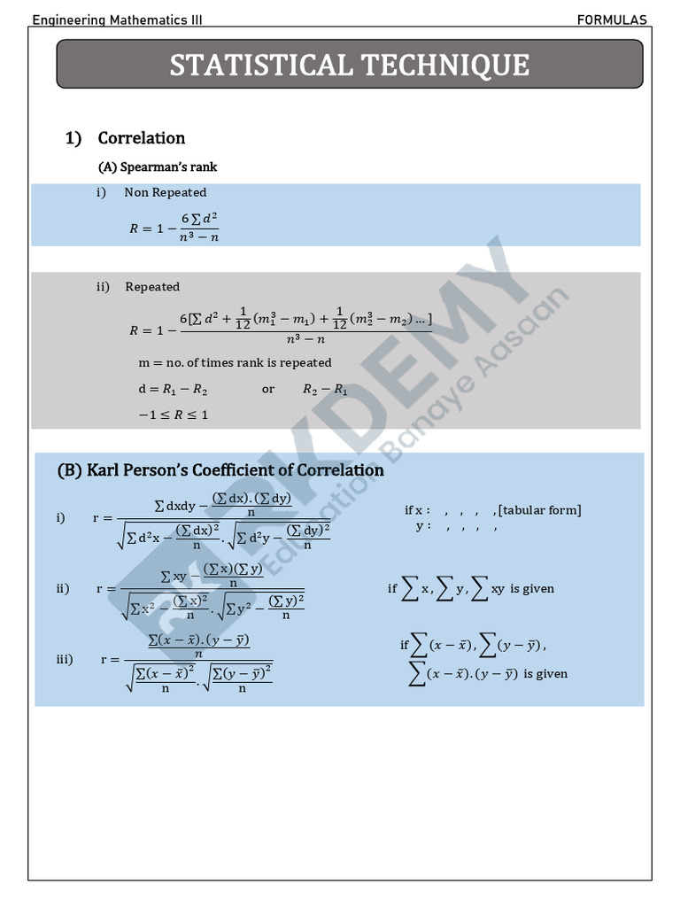 Engineering Mathematics III Formulas | PDF | Statistical Analysis ...
