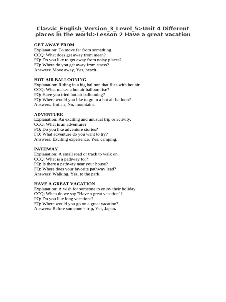 Classic - English - Version - 3 - Level - 5-Unit 4 Different Places in ...