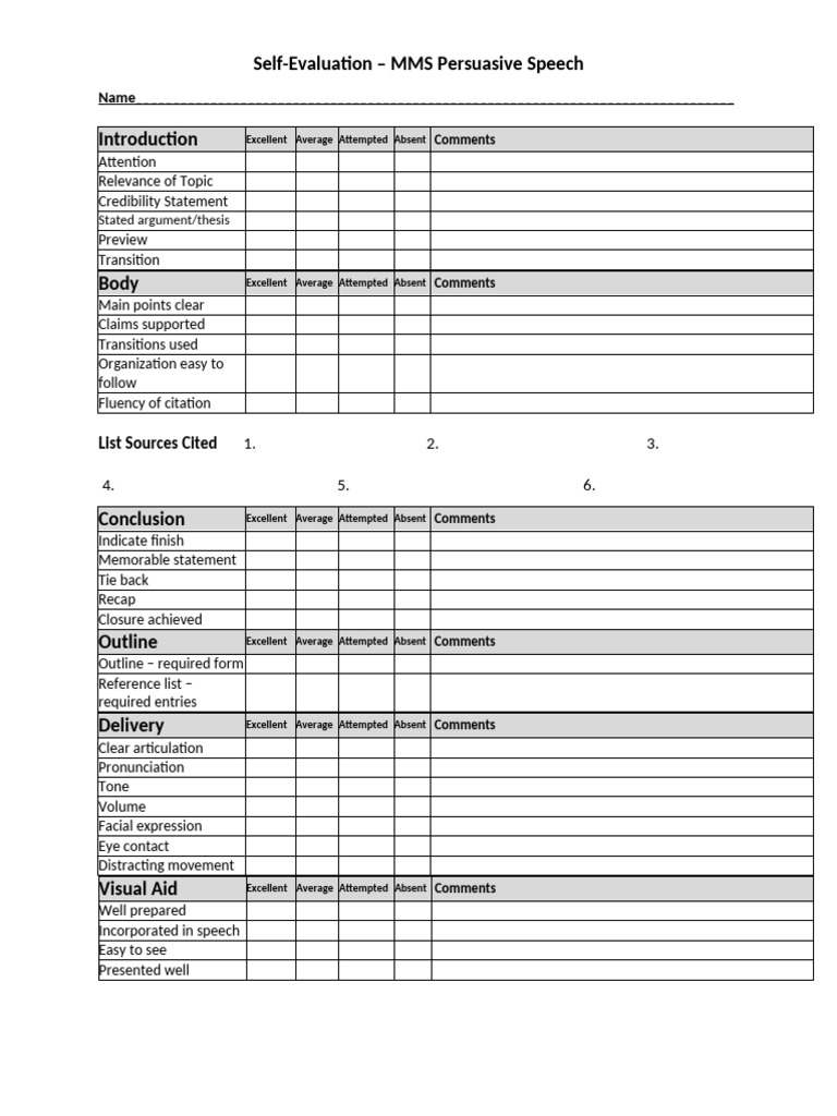 Self-Evaluation MMS Persuasive Speech | PDF