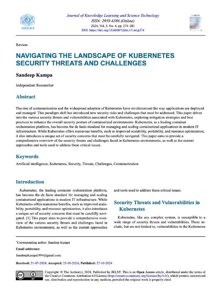 P3 - View of Navigating The Landscape of Kubernetes Security Threats ...