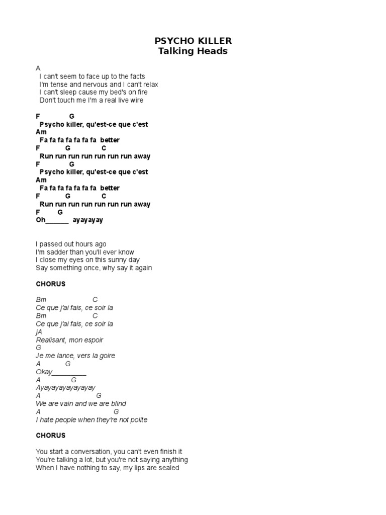 Psycho Killer Lyrics Analysis | PDF | Language Arts & Discipline | Self ...