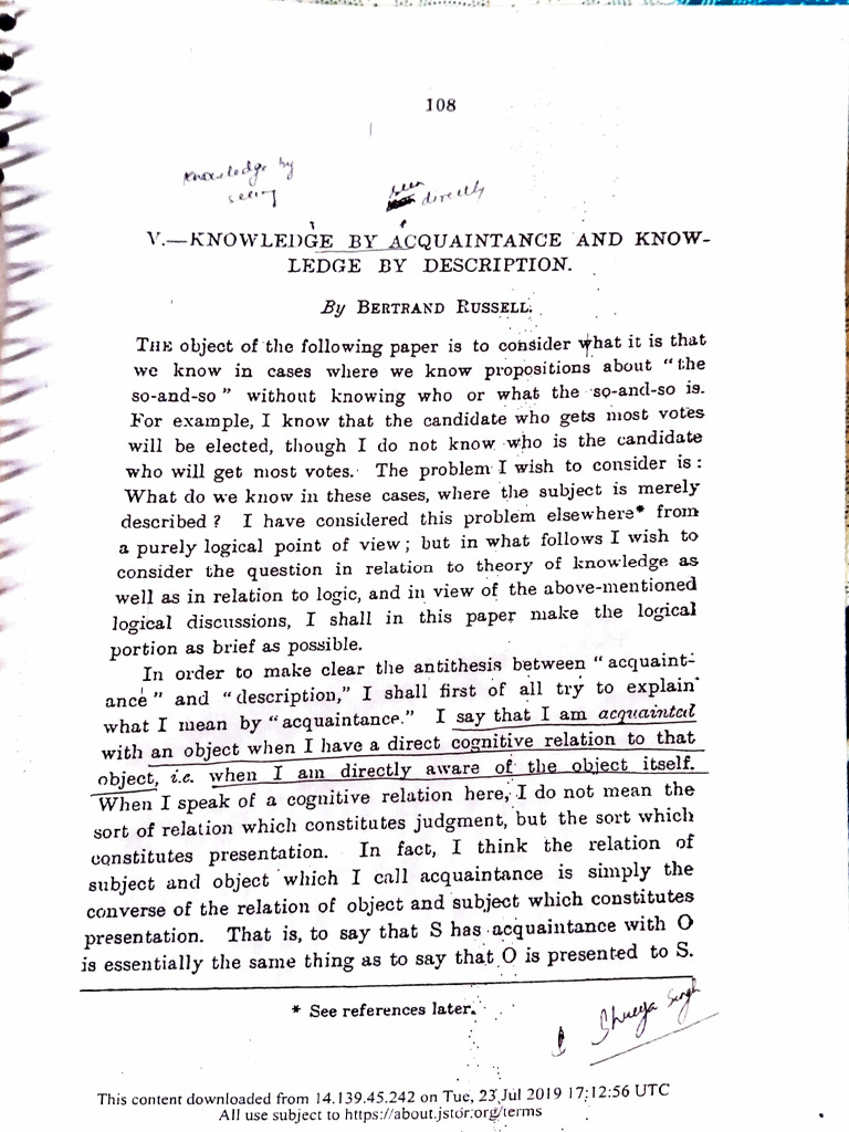Knowledge by Acquaintance | PDF