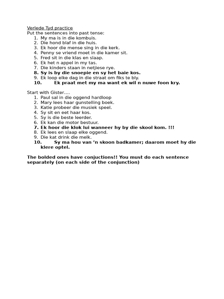 Verlede Tyd Practice | PDF