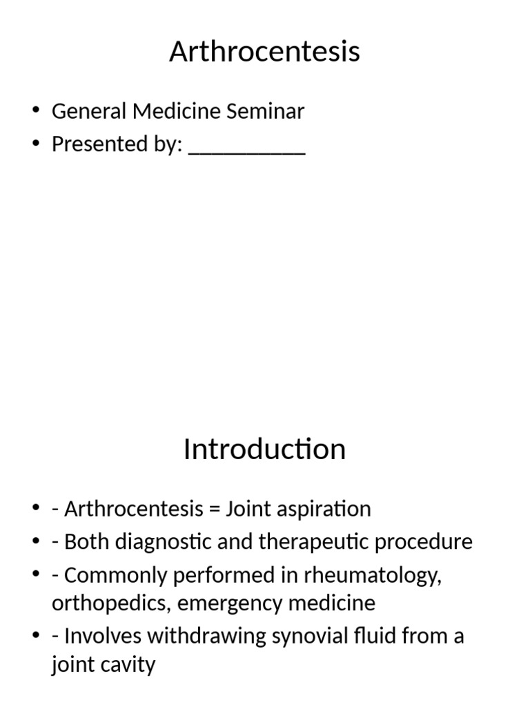 Arthrocentesis: Procedure and Indications | PDF | Joint | Arthritis