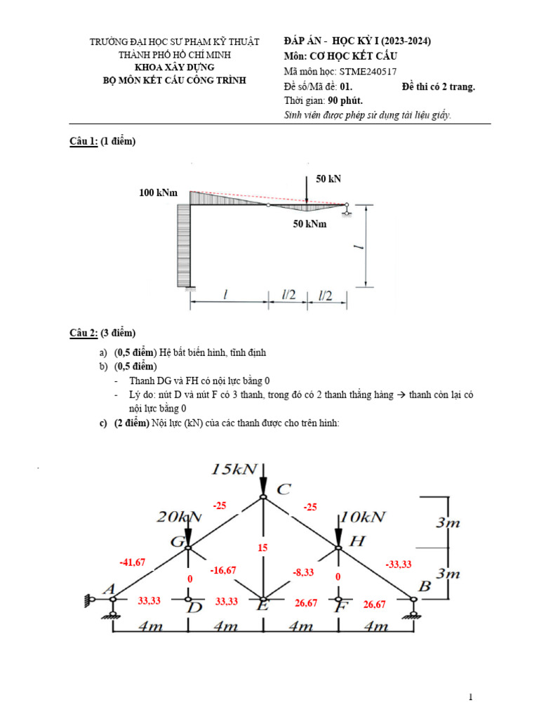 Dap An CHKC Hk1 2324 | PDF