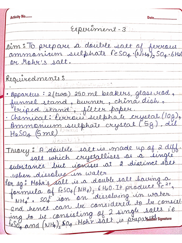 Chem - Class 12 Expt. 3 & Salt Analysis | PDF