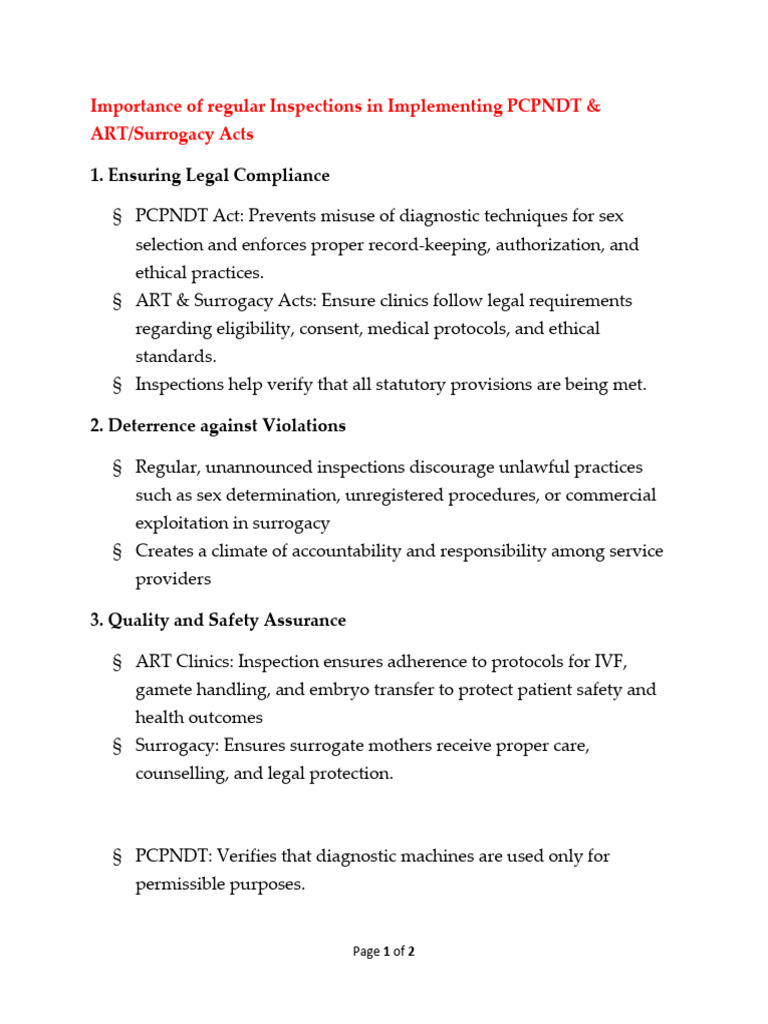 Importance of Inspections in ART & PCPNDT | PDF