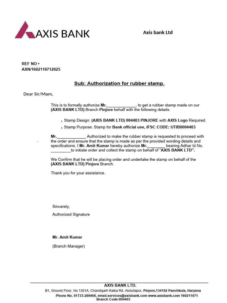 Authorization Letter for Rubber Stamp | PDF