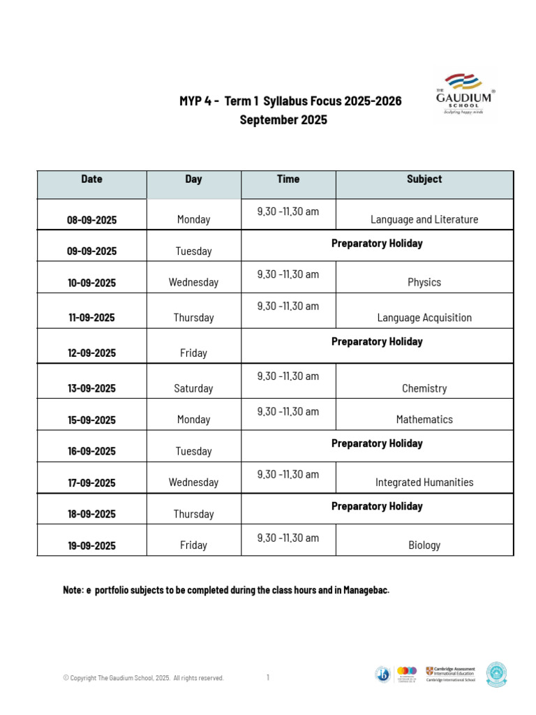 MYP 4 Term 1 Syllabus Overview 2025-2026 | PDF | Periodic Table | Force